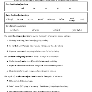 Conjunction Worksheets | Connectors Exercise | Primary