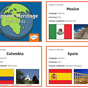 Hispanic Heritage Country Fact Cards for 3rd-5th Grade