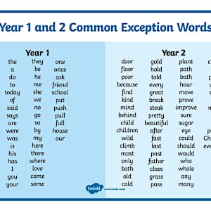 Year 1 and 2 Common Exception Words | Word Mat