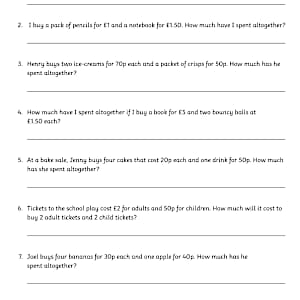 KS2 Maths Money Problems Task - Money Word Problems