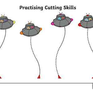 Space-Themed Scissor Skills Worksheet / Worksheet Pack