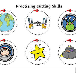 Space-Themed Scissor Skills Worksheet / Worksheet Pack