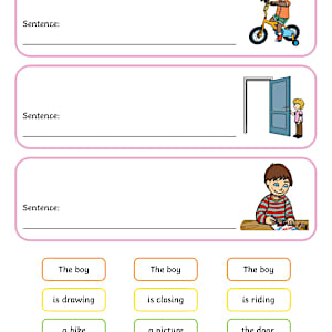 Who? Doing What? What? - Colourful Semantics Cut-Up Sentences Worksheet