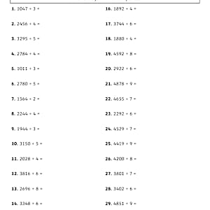 Short Formal Division of 4 Digit Numbers Worksheet / Worksheet
