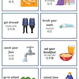 Daily Routine Visual Aid - English/Mandarin Chinese/Pinyin