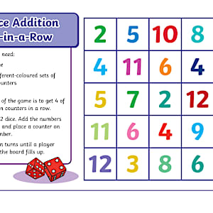 Four-in-a-Row Dice Addition Game - Classroom Resource