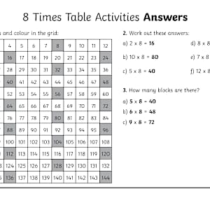 8 Times Table - KS2 Mathematics Worksheet
