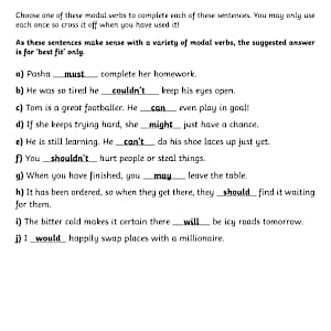 Complete the Sentences | Modal Verbs Exercises