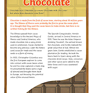 History of Chocolate Reading Comprehension Activity