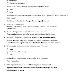 History of Chocolate Reading Comprehension Activity