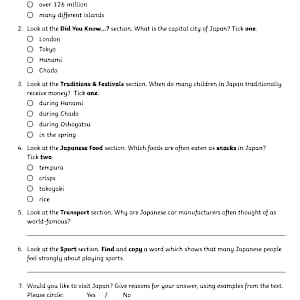 Comprehension Activity about Japan