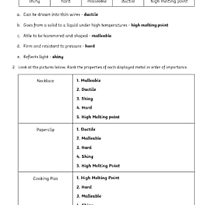 Properties of Metals Worksheet - Grade 5 - South Africa