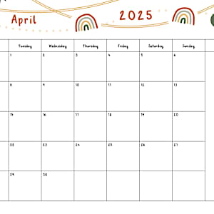 Muted Rainbow | 2025-2026 Month at a Glance Calendar