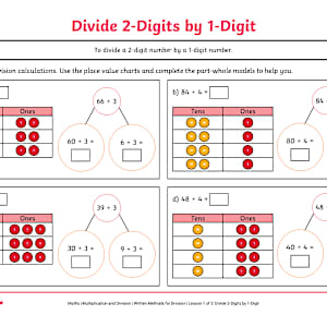 👉 Divide 2-Digits by 1-Digit Maths Activity Sheets