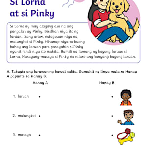 Pagbasa at Pag-unawa Worksheet (Si Lorna at si Pinky) | Twinkl