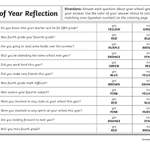 Fourth Grade End of Year Reflection Coloring Sheet
