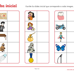 Ficha de actividad: Reconocimiento de sílaba inicial