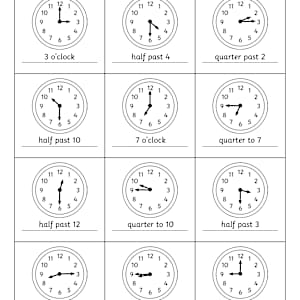 O'clock, Half Past, Quarter Past and Quarter To Worksheet