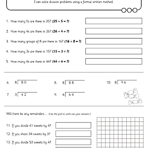 Short Division - Year 3 Bus Stop Division Worksheet Pack