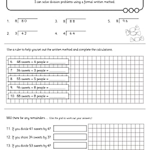 Short Division - Year 3 Bus Stop Division Worksheet Pack